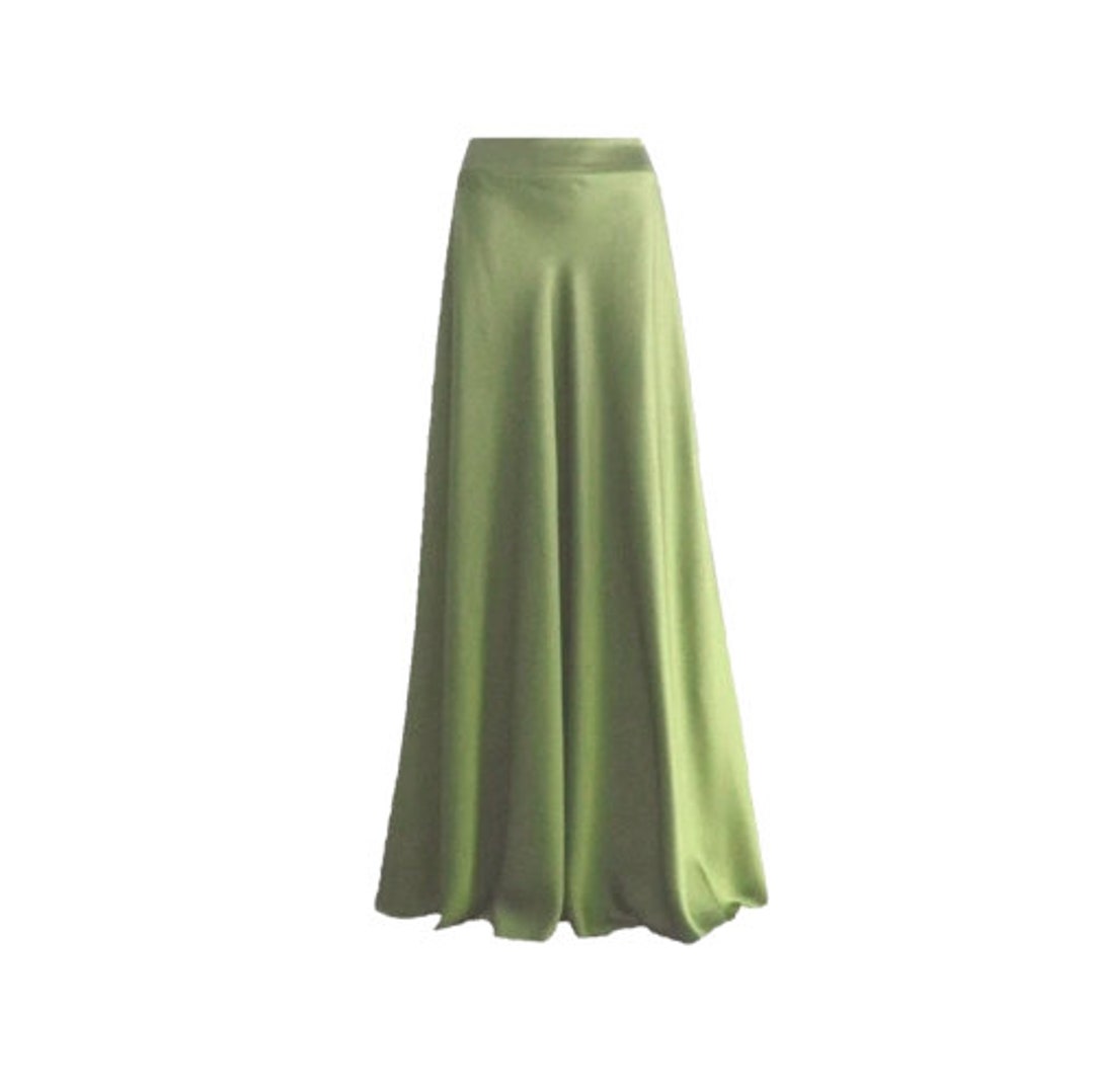 Pale Olive Green Maxi Skirt. Silk Floor Length Skirt. Navy Blue ...