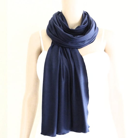 Navy Blue Soft Cotton Spandex Shawl. Long Scarf. Navy Blue | Etsy