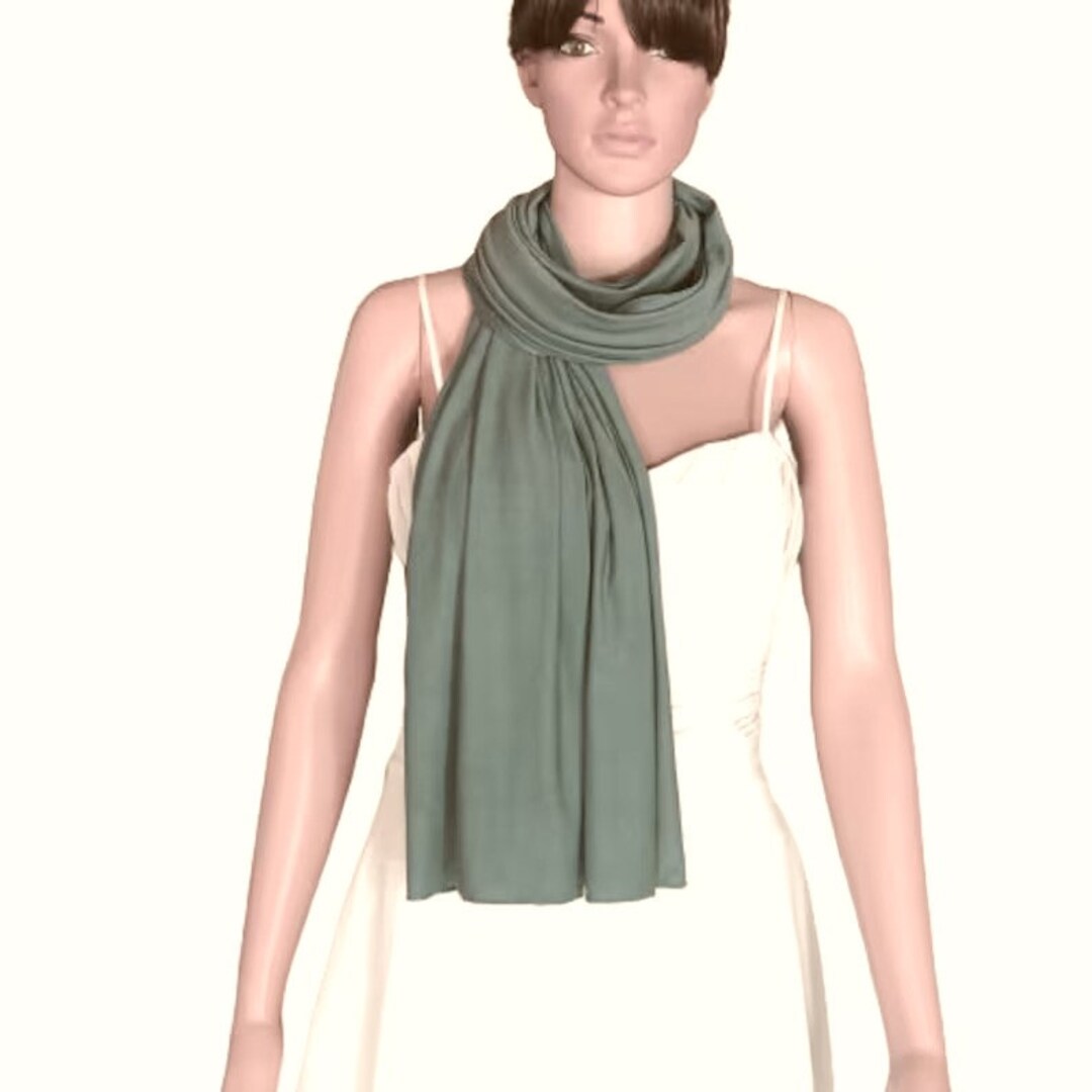 Viridian Long Scarf. Soft Cotton Spandex Shawl. Viridian Wrap Scarf. - Etsy