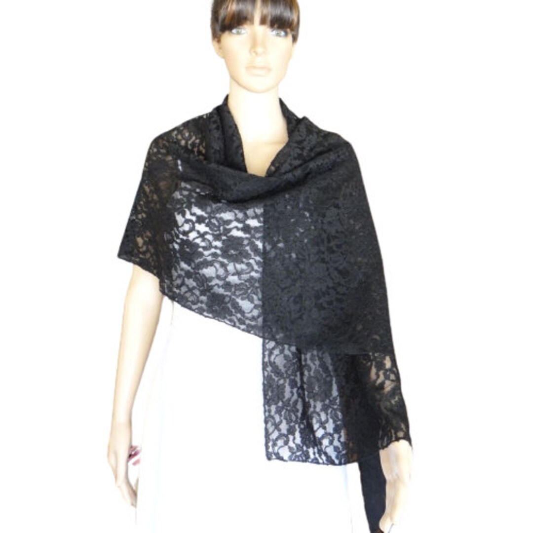 Black Wrap Scarf. Stretch Lace Long Scarf. Black Lace Shawl. - Etsy