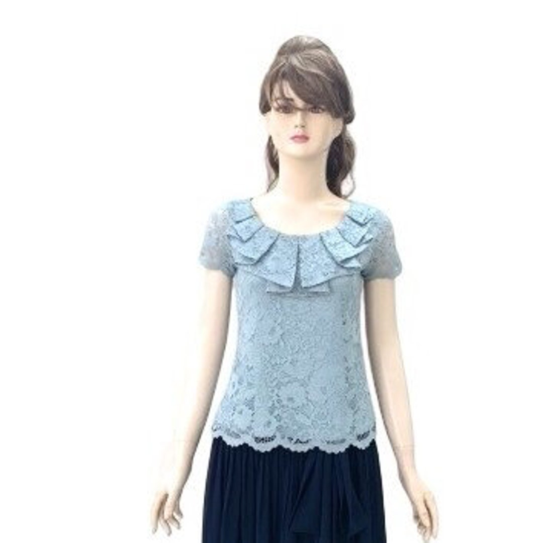 Dusty Blue Bridesmaid Top. Dusty Blue Top With Sleeves. Stretch Lace ...