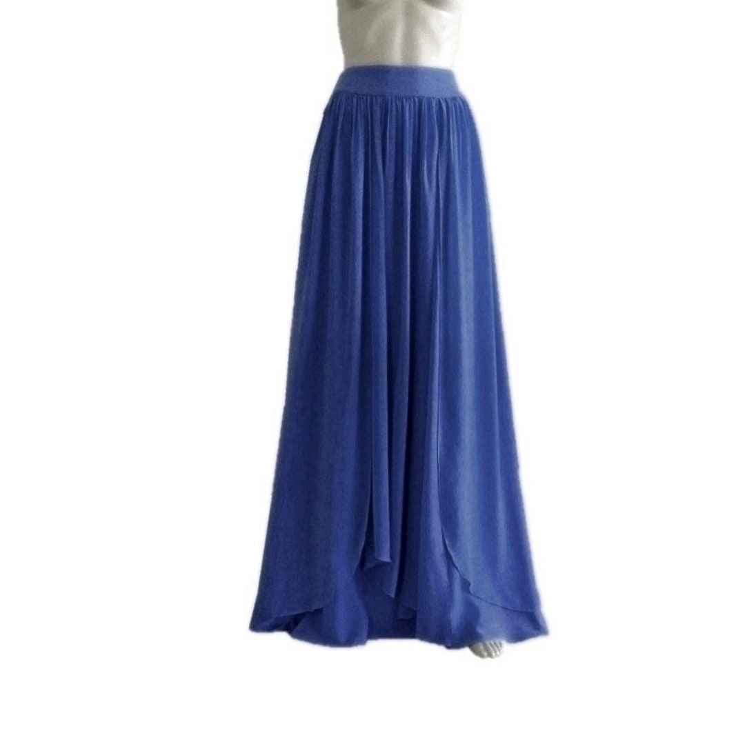 Blue Maxi Skirt. Blue Long Bridesmaid Skirt. Chiffon Maxi Skirt. Long ...