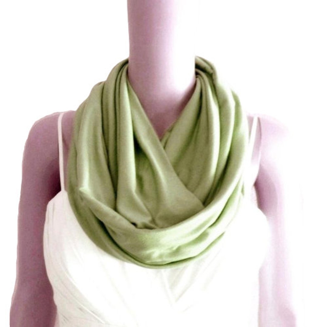 Light Sage Green Infinity Scarf. Soft Circle Scarf. Sage Green Handmade ...