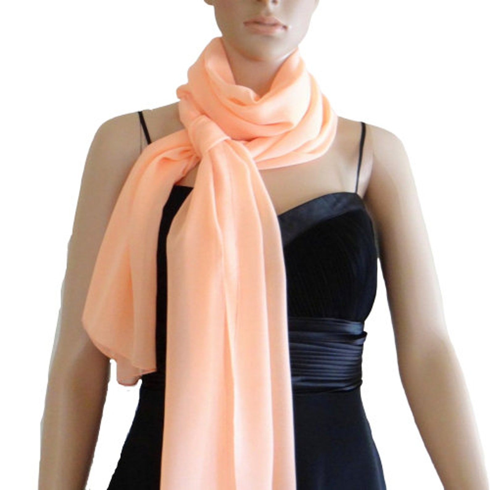 Peach Long Scarf. Peach Wrap Scarf. Long Chiffon Scarf. Peach Shawl. - Etsy