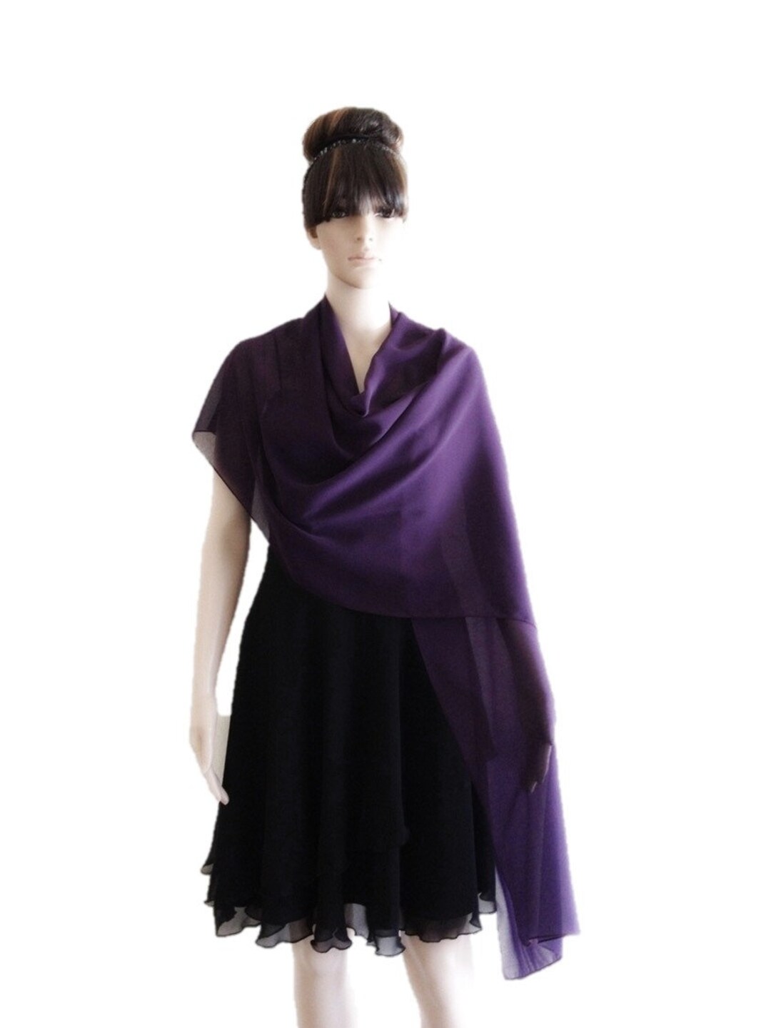 Dark Purple Long Scarf. Dark Purple Wrap Scarf. Soft Chiffon Scarf ...