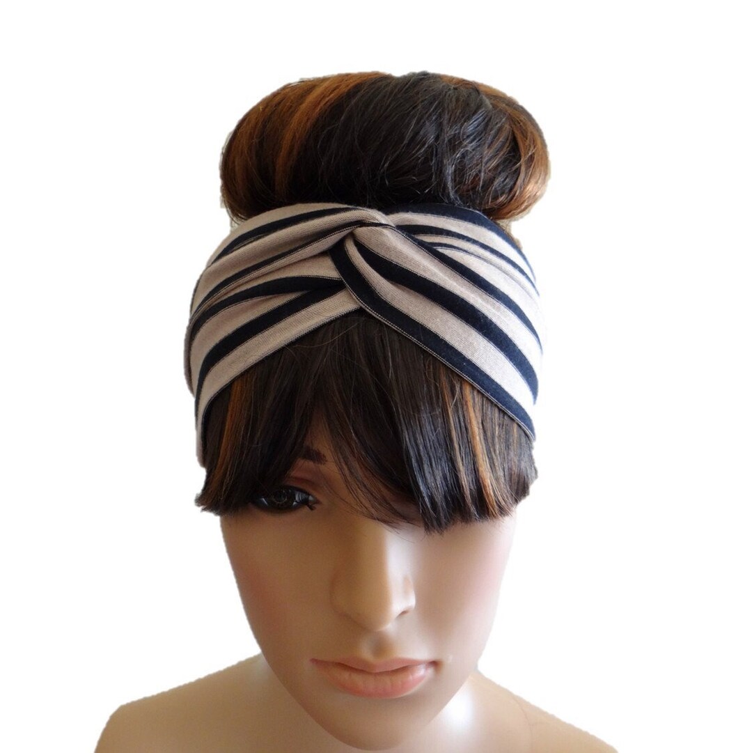 Tan and Black Striped Head Wrap.striped Headband - Etsy