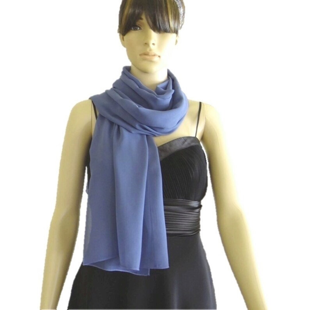 Steel Blue Chiffon Shawl. Fashion Shawl. Soft Chiffon Wrap - Etsy