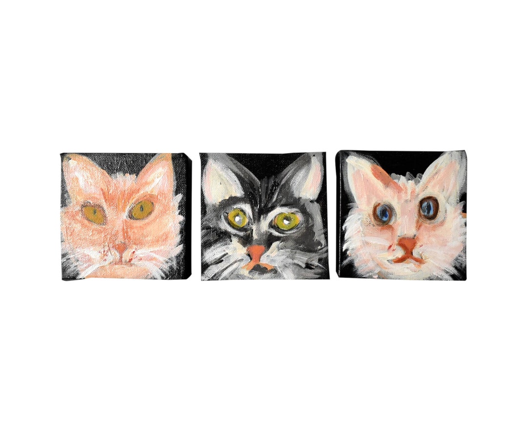 Small Cat Paintings Set of 3 - Etsy