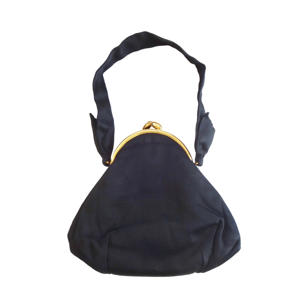 Vintage Black Satin Kiss-clasp Teardrop Purse - Etsy