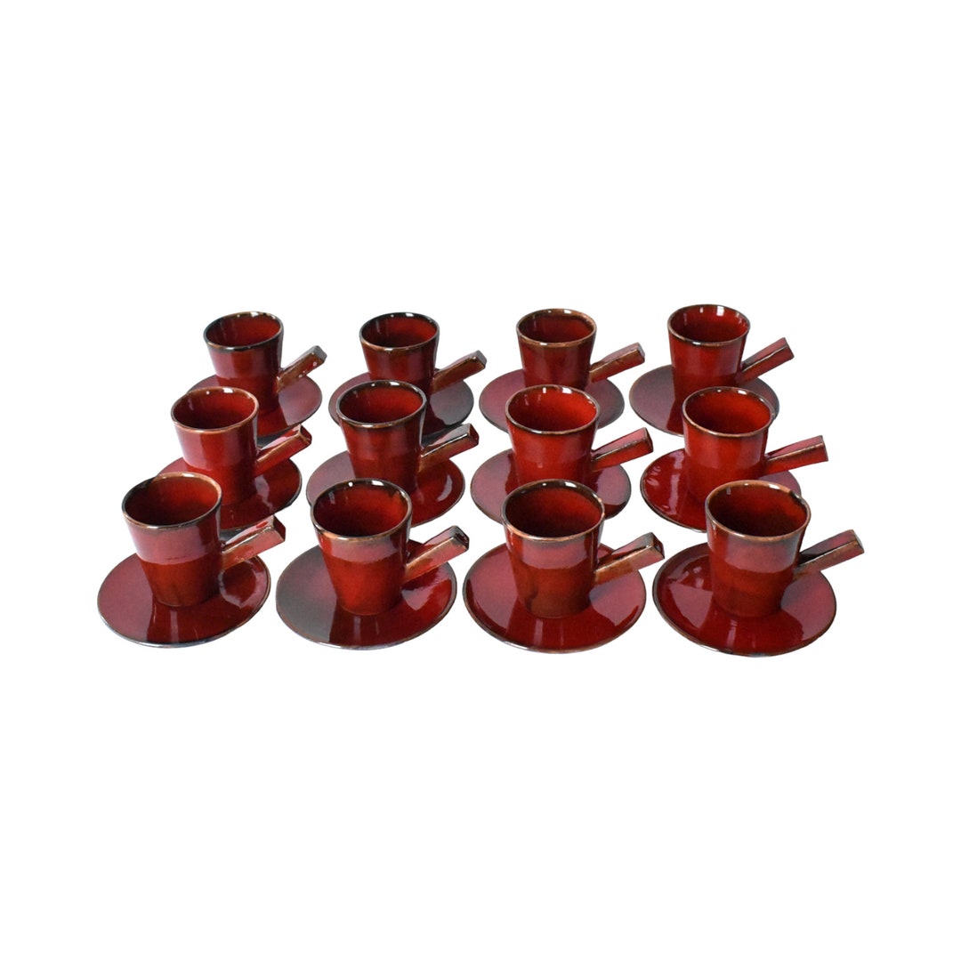 Mid-century Swedish Handmade Red Ceramic Glogg 12 Cups & 12 Saucers - Etsy