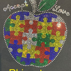 Teacher Apple Autism Puzzle Piece RHINESTONE Mega Bling, Autism ...