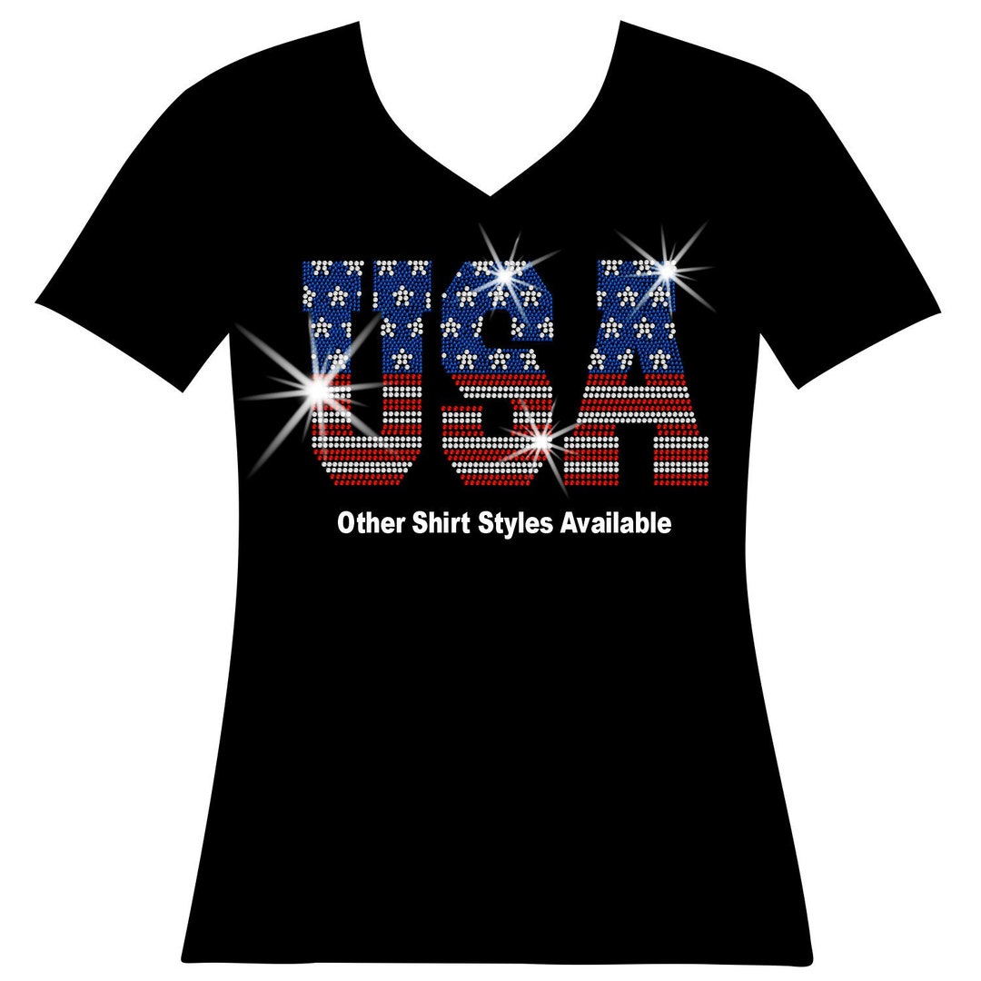 American Flag USA RHINESTONE Mega Bling Shirt, 4th of July Spangle ...