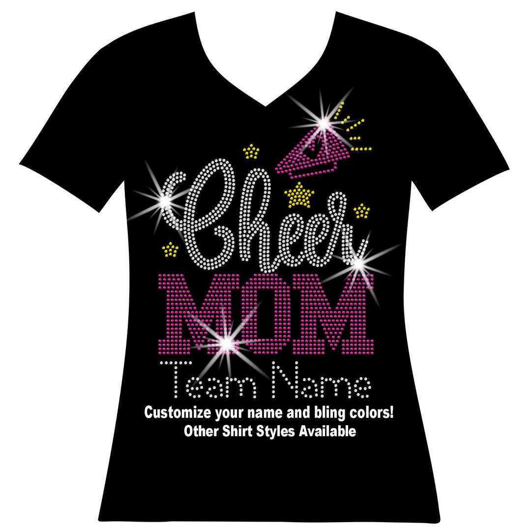 Cheer Mom- Custom Team Name RHINESTONE Mega Bling Shirt, Cheer Team ...