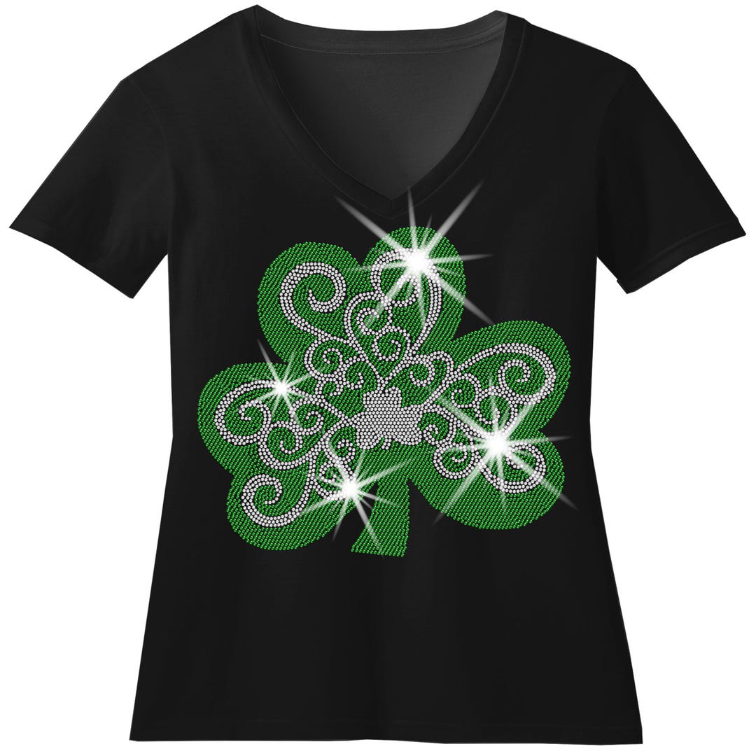Saint Patrick's Day Swirly Shamrock RHINESTONE Mega Bling Shirt, Lucky ...