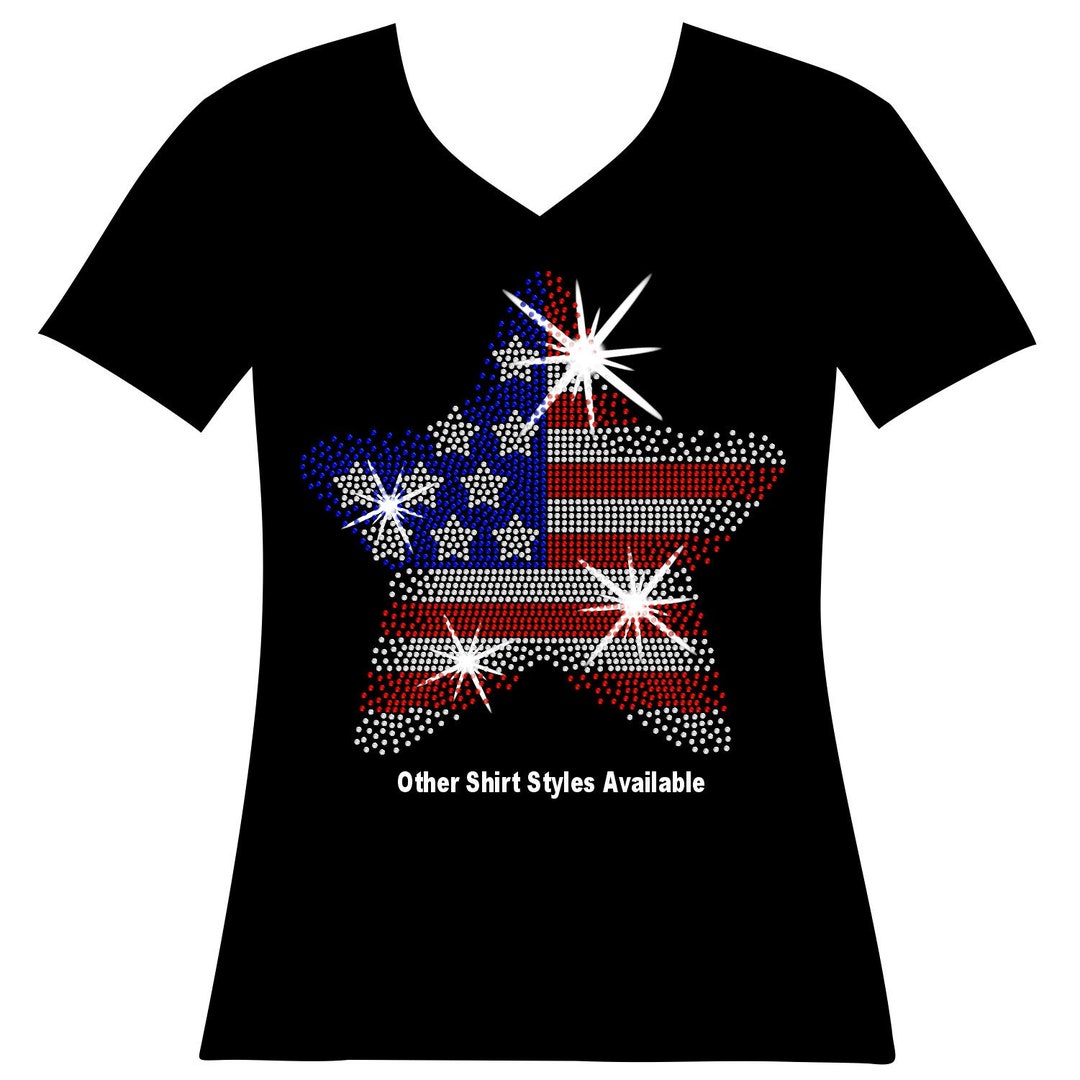 3D USA Star Flag RHINESTONE Mega Bling Shirt, 4th of July Spangle T ...