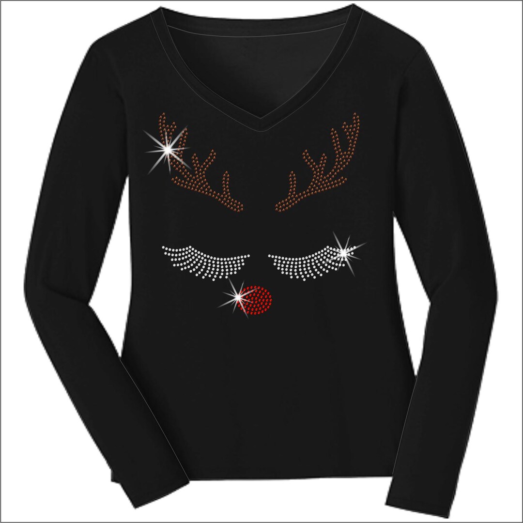 Christmas Girl Red Nose Lashes and Antlers Rhinestone Mega Bling ...