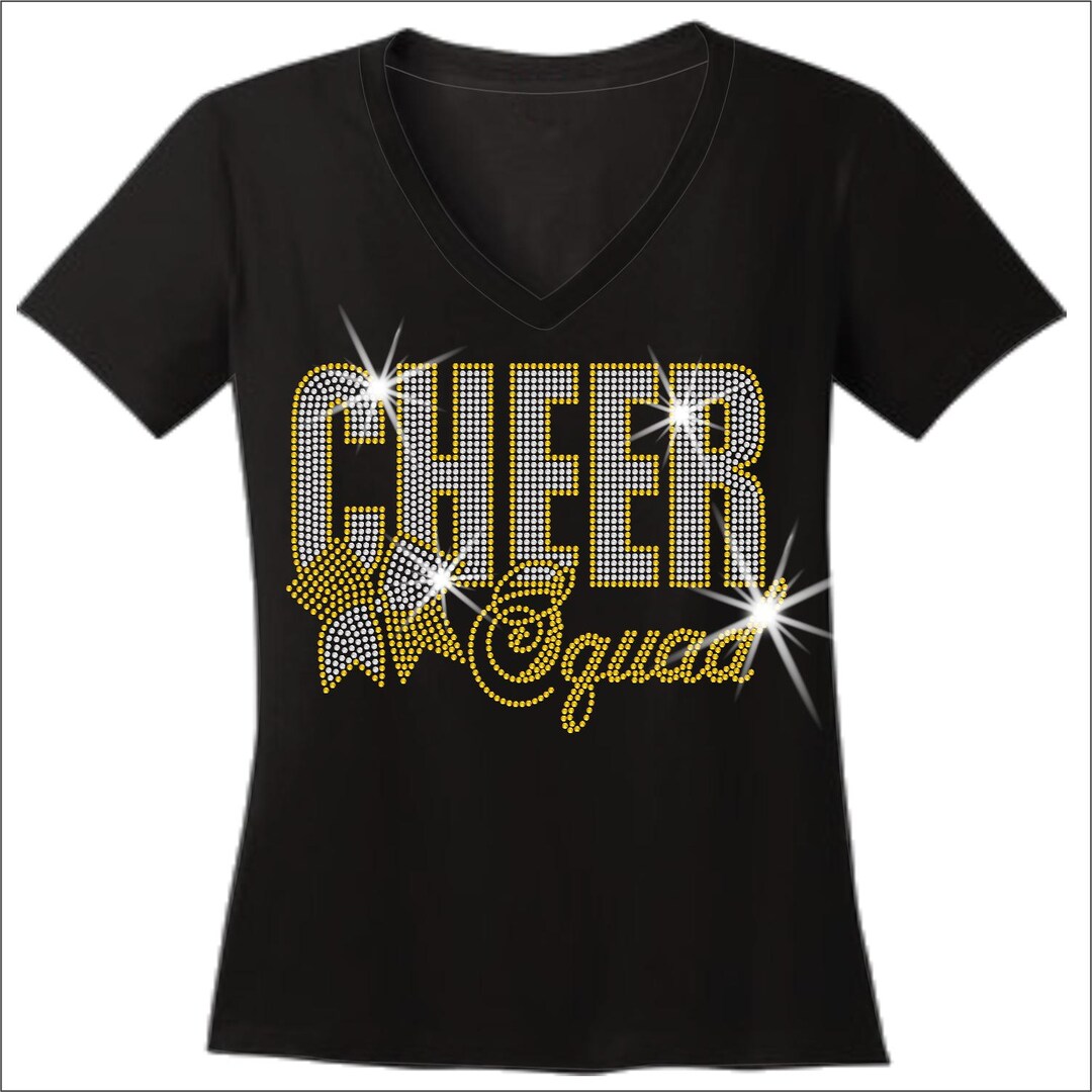 Cheer Squad With Cheer Bow RHINESTONE Mega Bling Shirt, Cheer Mom ...