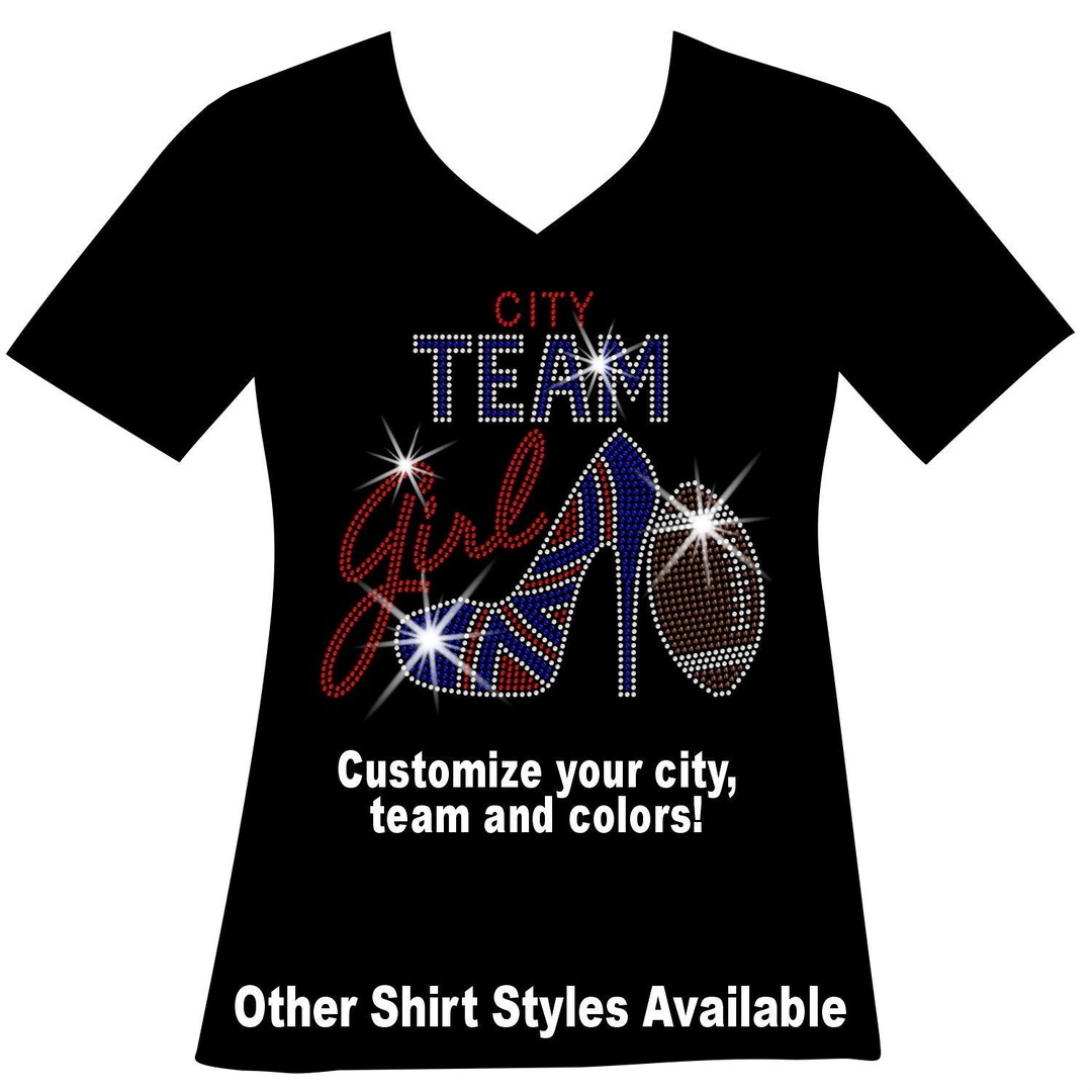 Custom Football Team and Colors RHINESTONE Mega Bling Shirt, Football ...