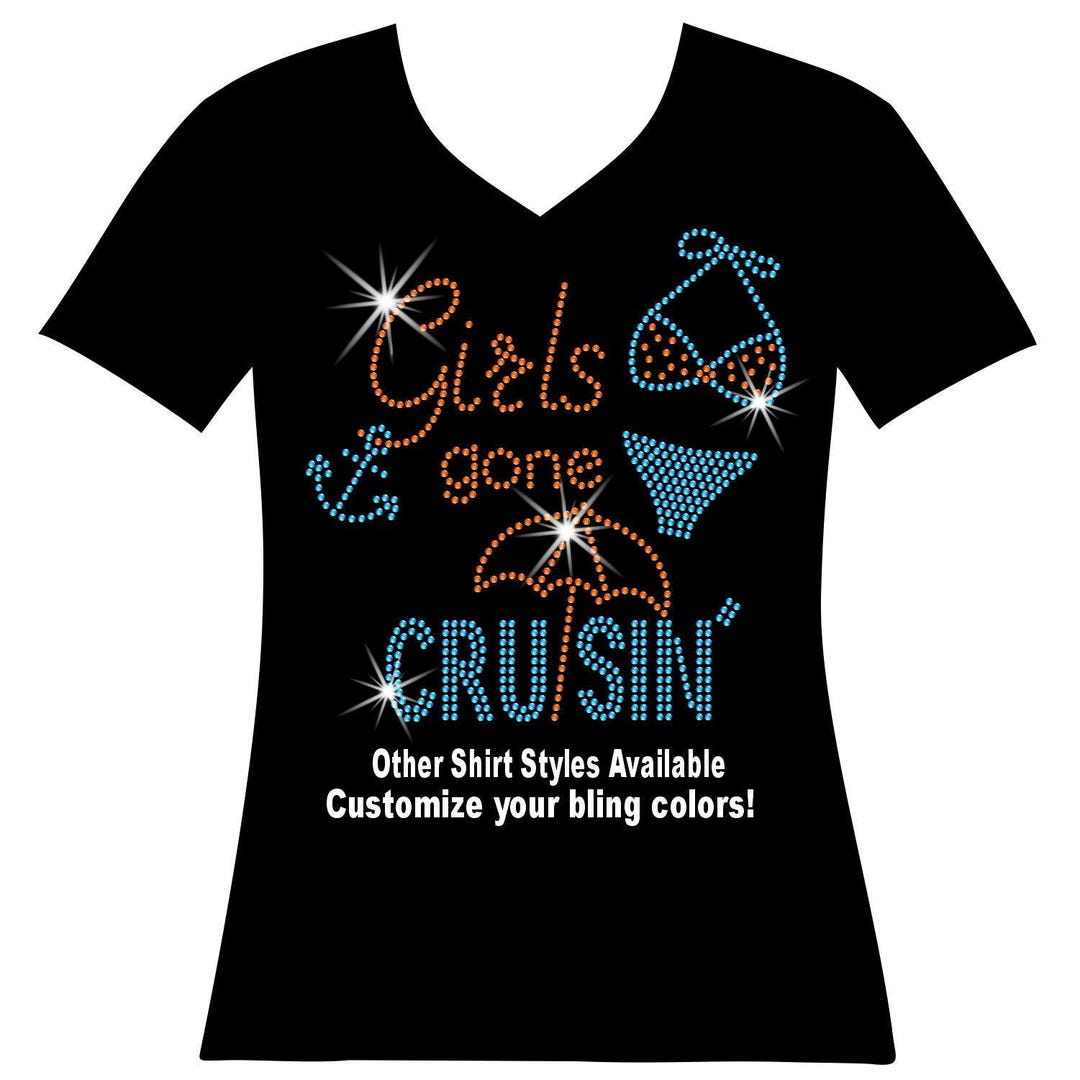Girls Gone Cruisin' With Bikini Umbrella Anchor Rhinestone Bling Shirt ...
