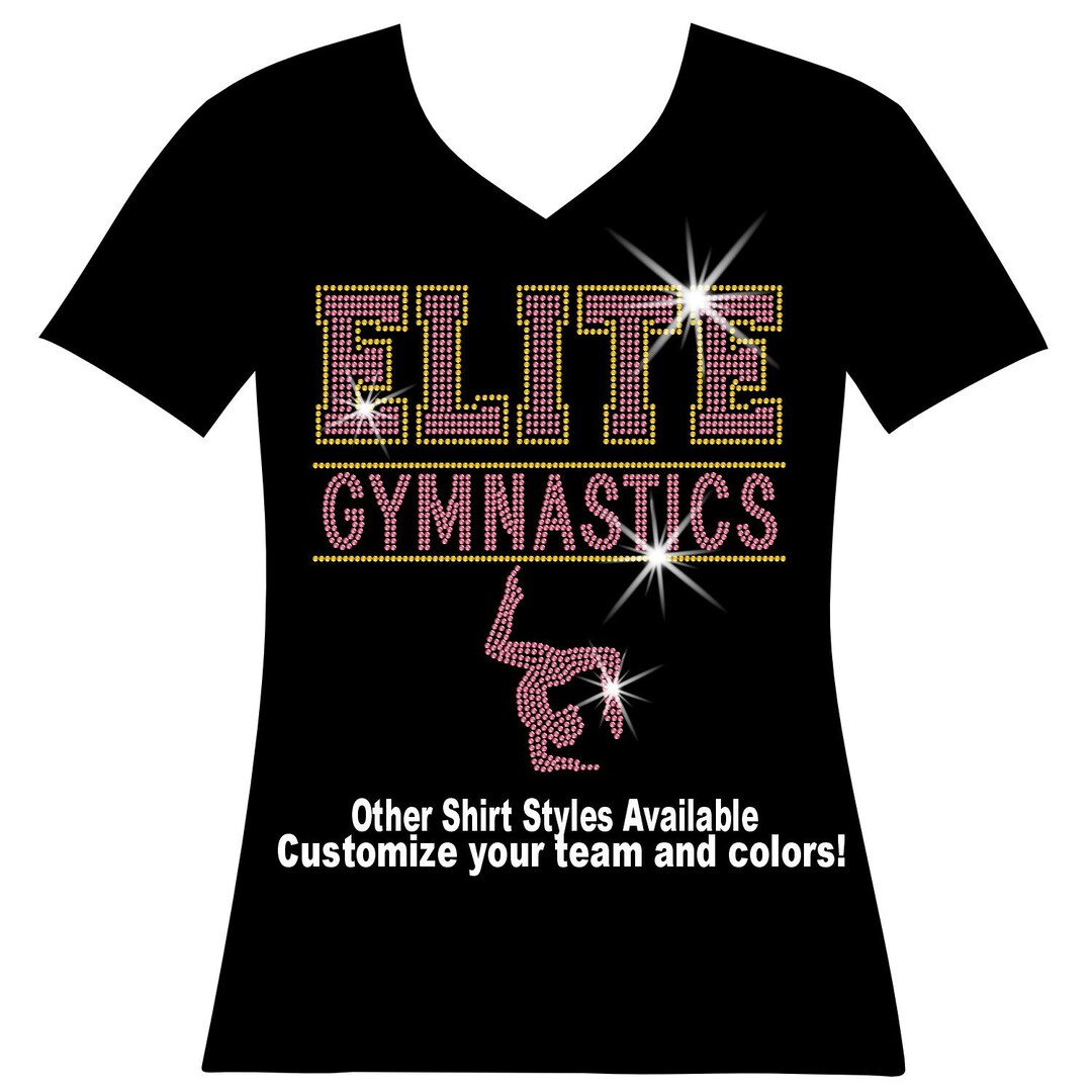 Custom Name Gymnastics Double Lines RHINESTONE Mega Bling Shirt, Custom ...