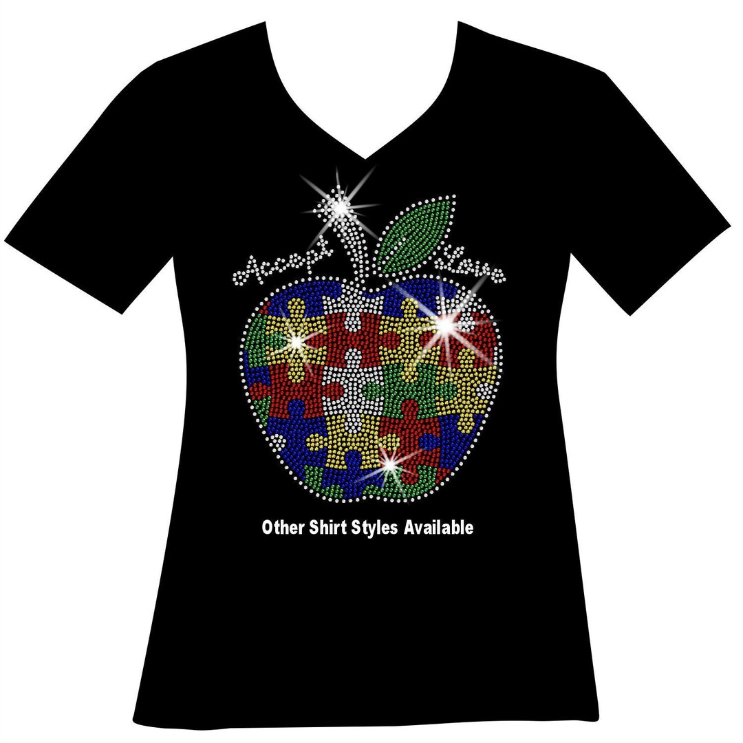Teacher Apple Autism Puzzle Piece RHINESTONE Mega Bling, Autism ...