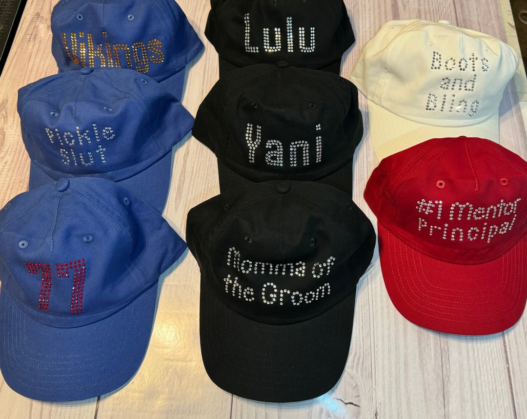 Custom Words Baseball Cap Rhinestone Mega Bling, Brushed Twill ...
