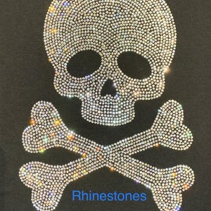 Skull and Cross Bones Rhinestone Bling Shirt Biker Babe Bedazzled ...