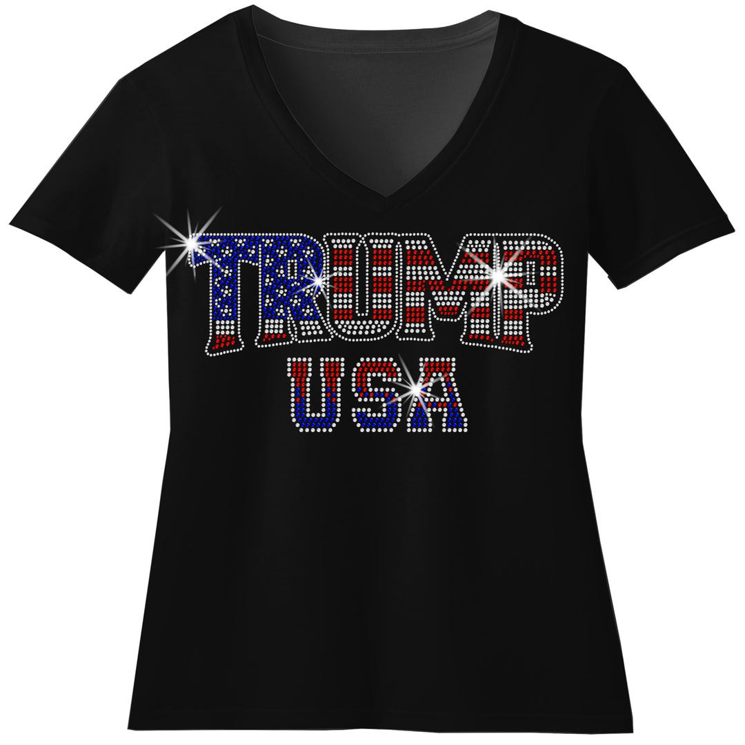 American Flag Trump RHINESTONE Mega Bling Shirt, President Trump ...
