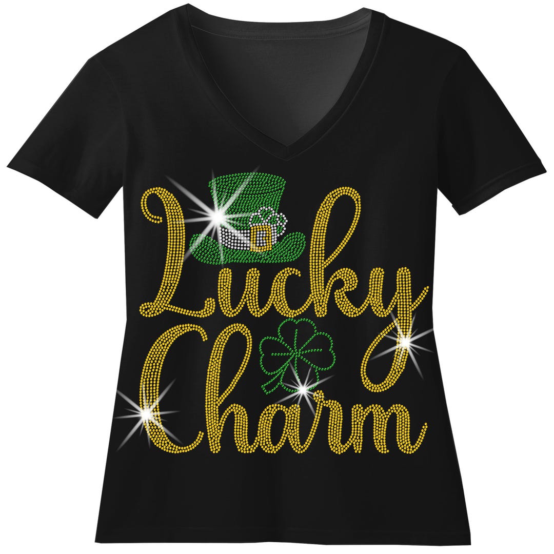 Saint Patrick's Day Lucky Charm RHINESTONE Mega Bling Shirt St. Ladies ...