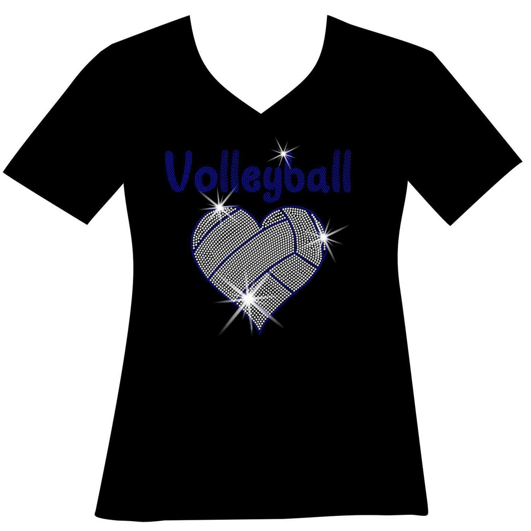 Heart Volleyball RHINESTONE Mega Bling Shirt, SPANGLE I Love Volleyball ...