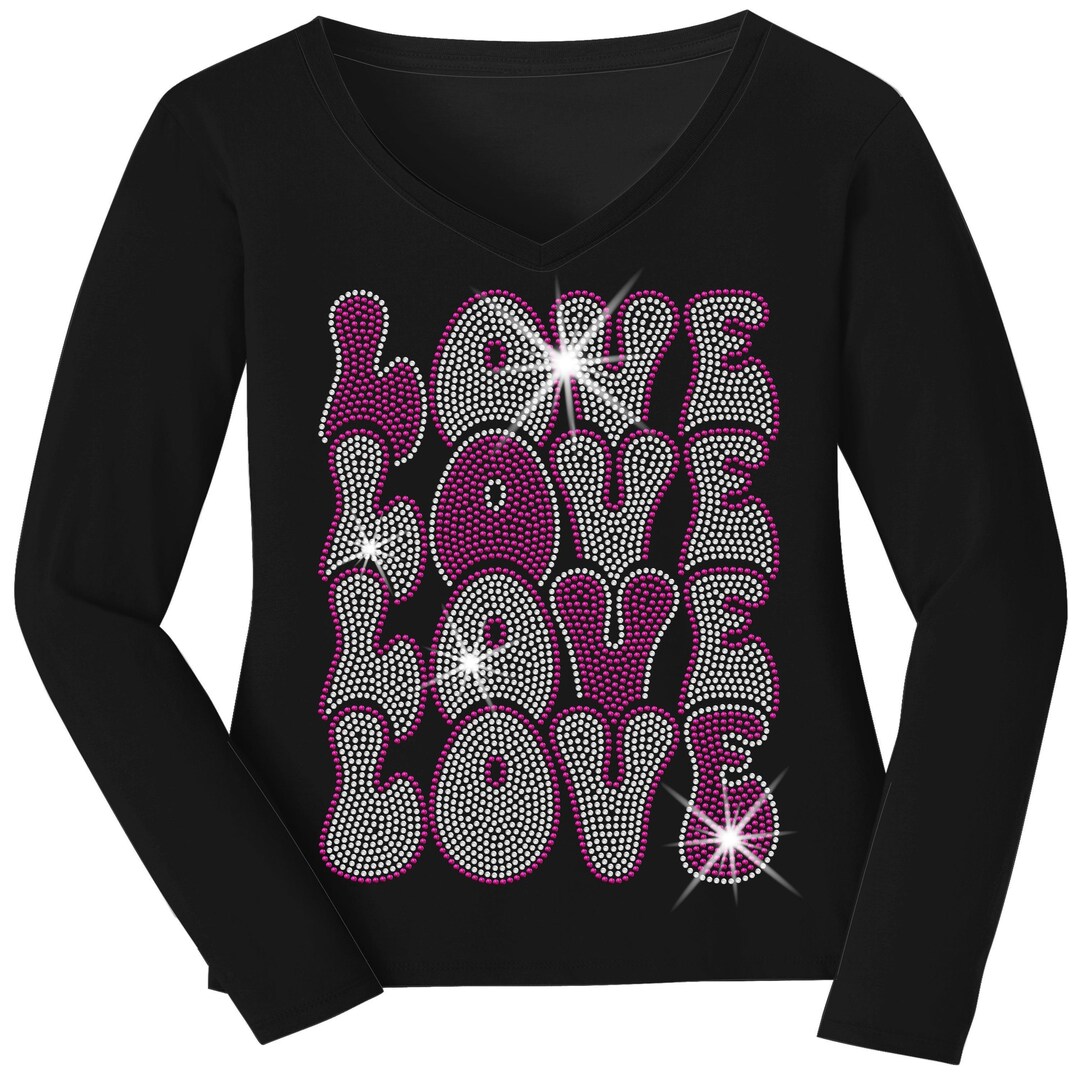 Stacked Bubble LOVE Rhinestone Shirt | Modern Horizontal Love Bling Tee ...