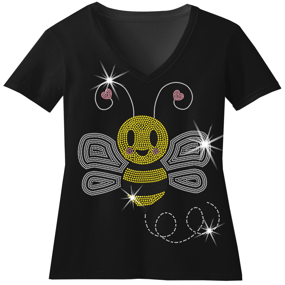 Cute Bumble Bee RHINESTONE Mega Bling Shirt, Bee Happy Bee Lover Bling ...