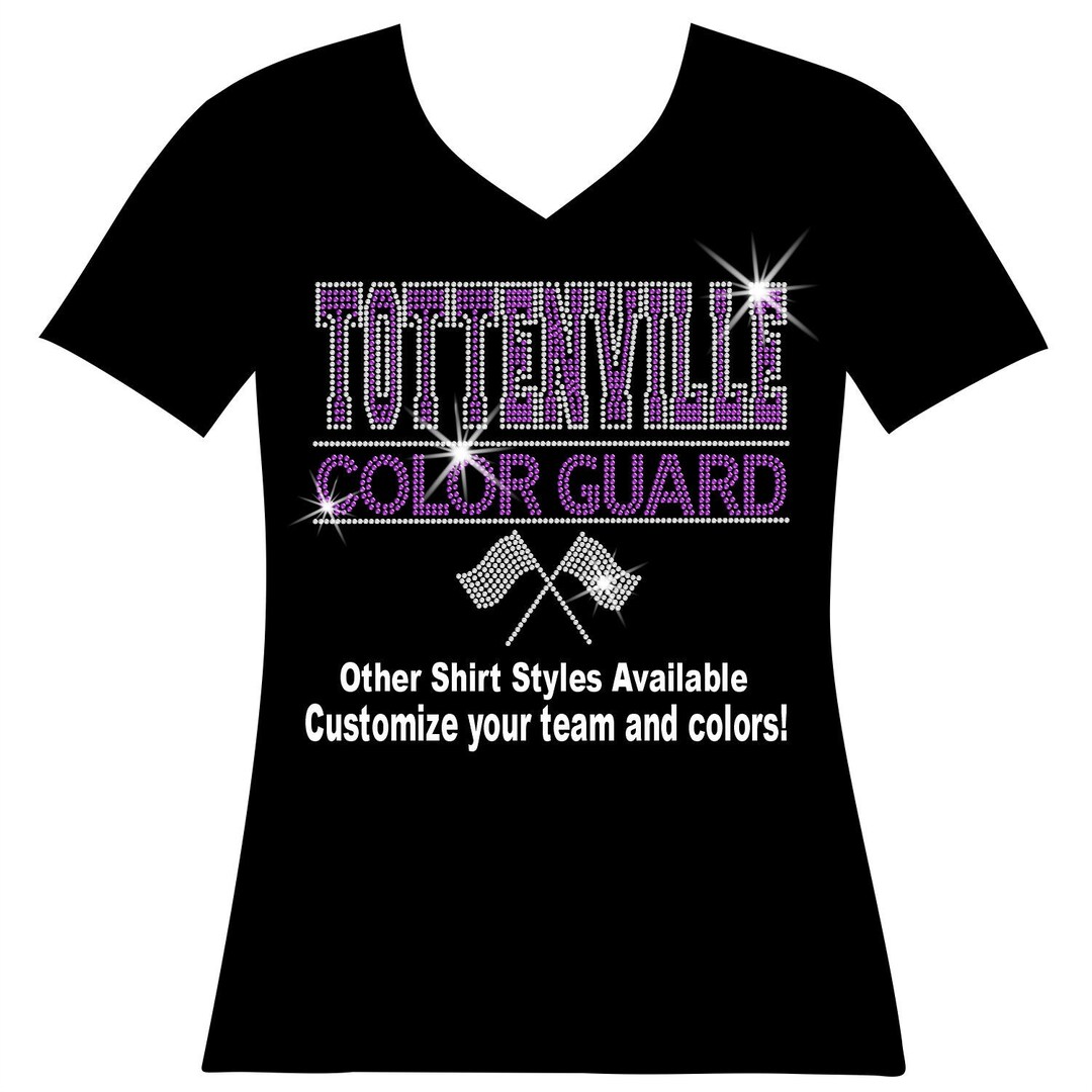 Guard With Crossed Flags Custom Team Name Rhinestone Bling Shirt, One ...