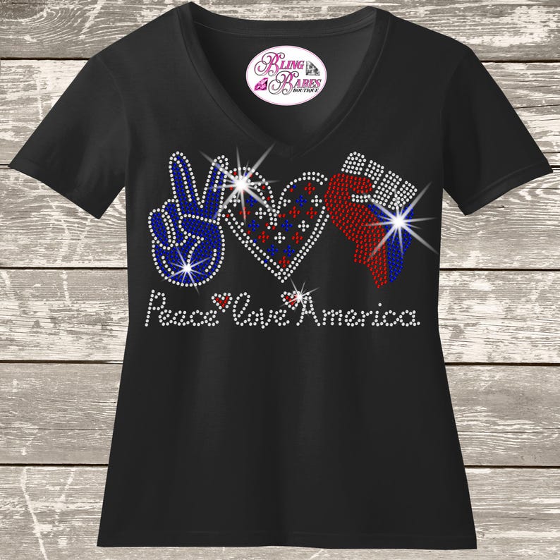 Peace Love America Rhinestone Shirt - Sparkly Patriotic Tee - Etsy