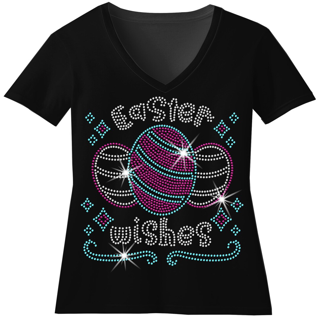 Easter Bunny Wishes Rhinestone Bling Shirt Bedazzled Easter Basket Gift ...