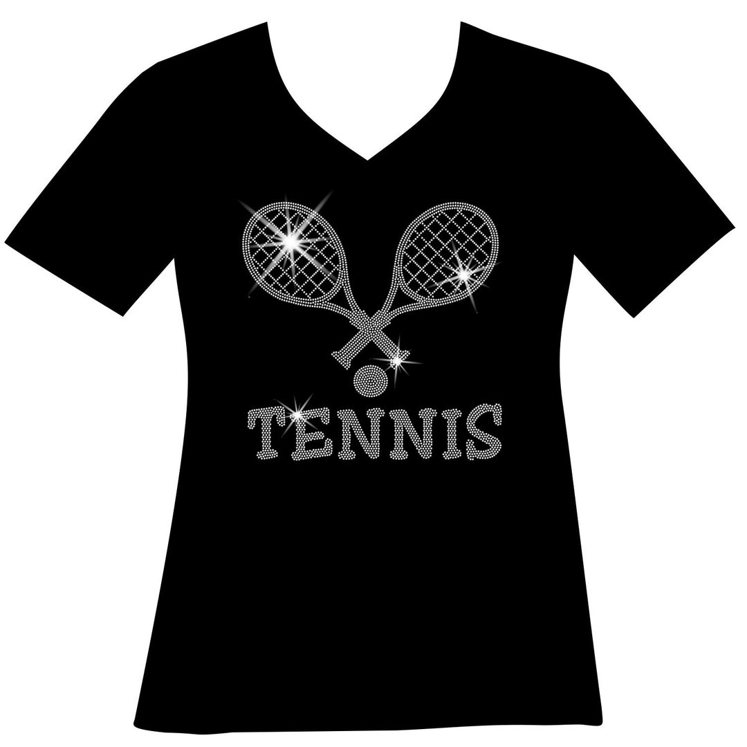 Crossed Tennis Rackets Tennis Player RHINESTONE Mega Bling Shirt ...