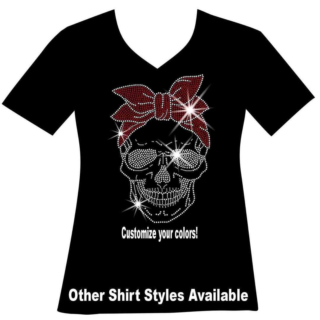 Custom Skeleton Skull Girl With Bandana Rhinestone Bling Bedazzled ...