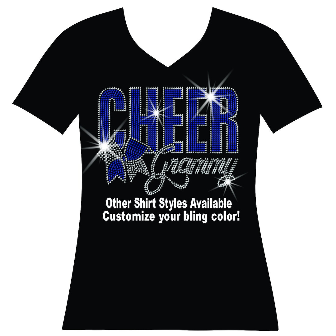 Cheer Grammy With Cheer Bow RHINESTONE Mega Bling Shirt, Cheer Mom ...