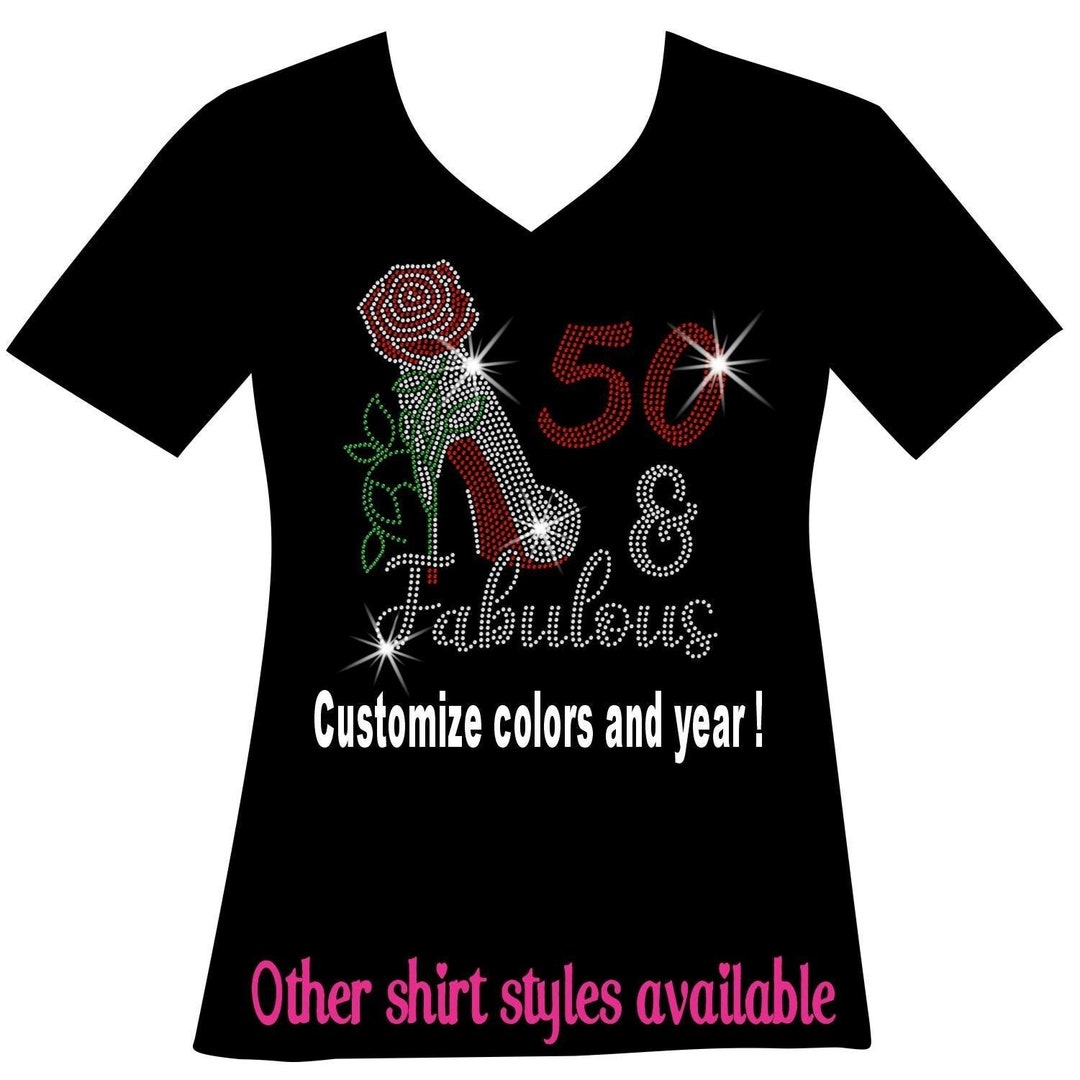 Stiletto Heel and Rose Fabulous at 50 RHINESTONE Maga Bling Shirt ...