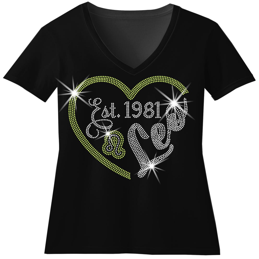 Custom Birthday Leo Zodiac Heart Custom Year Rhinestone Bling Shirt ...