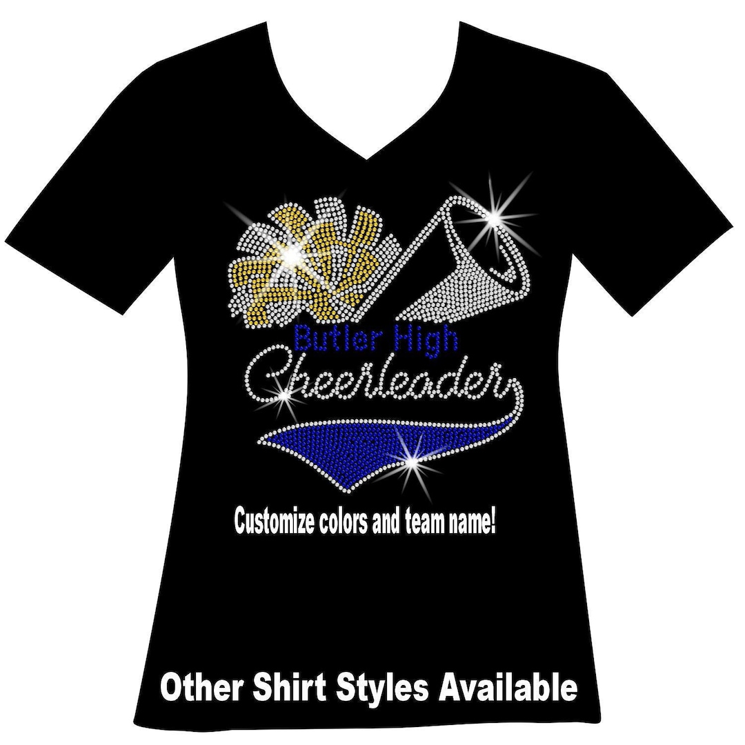 Custom Cheerleader Pom Rhinestone Bling Shirt Custom Cheer Team ...
