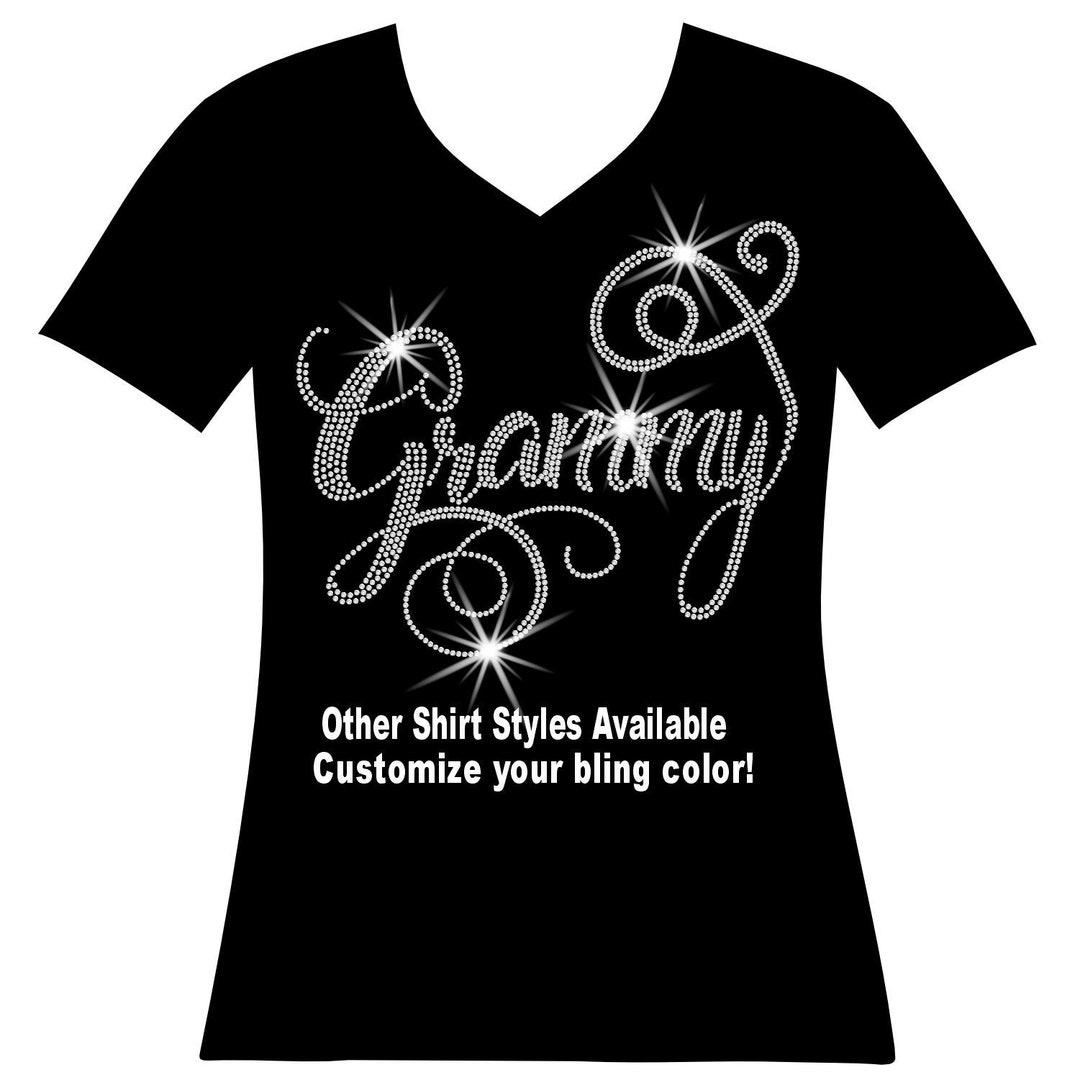 Grammy Swirly Cursive Font RHINESTONE Mega Bling Shirt, Ladies Grandma ...