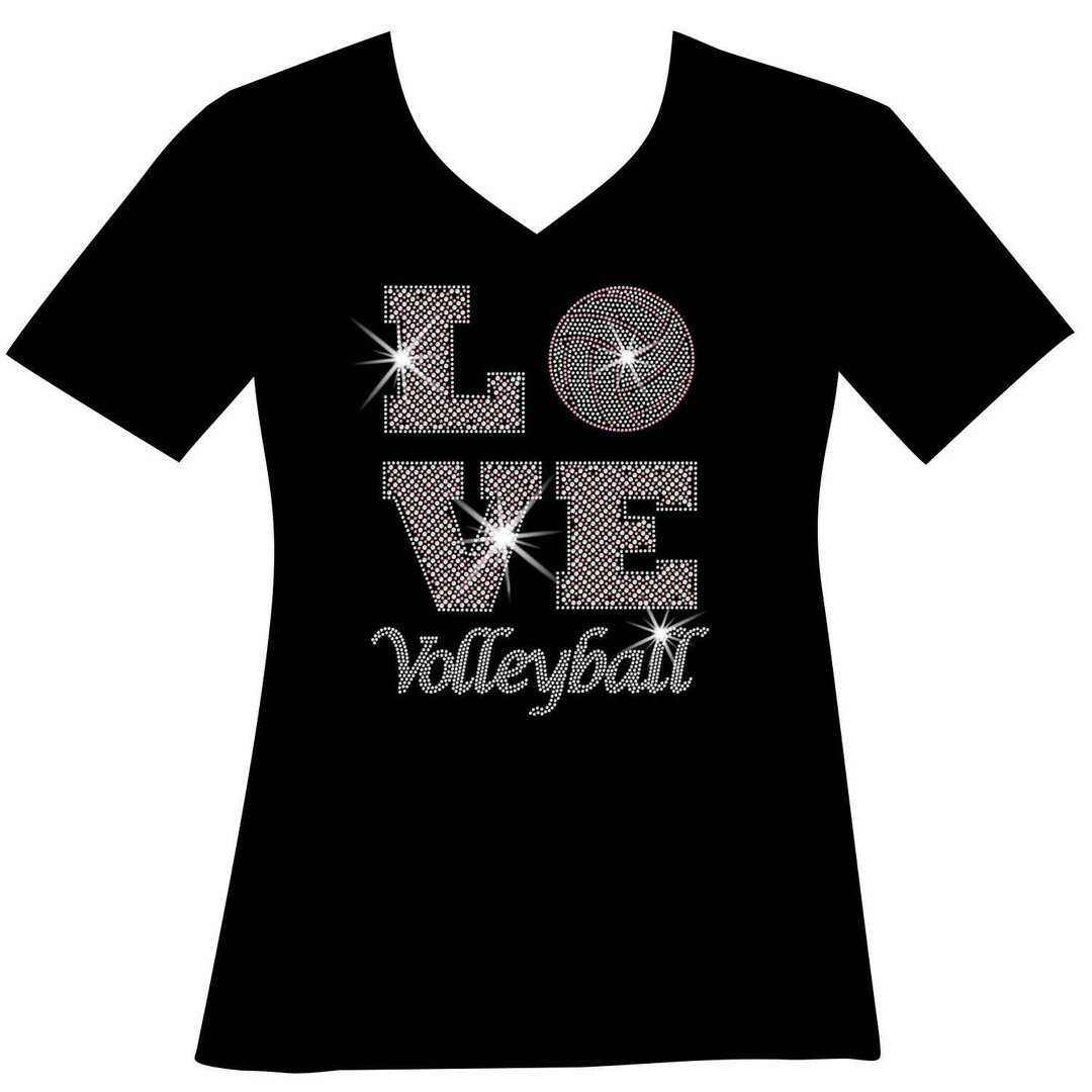 LOVE Volleyball RHINESTONE Mega Bling Shirt, Spangle Volleyball Mom ...