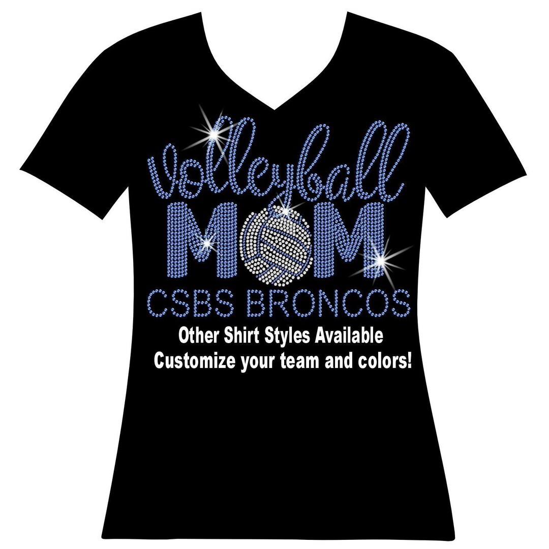 Custom Team Name Volleyball Mom RHINESTONE Mega Bling Shirt, Volleyball ...