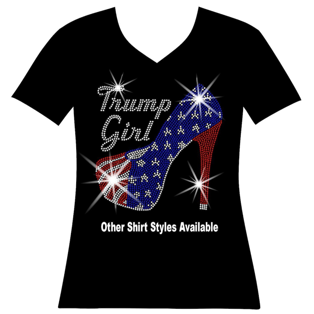 Trump Girl Patriotic American Flag Rhinestone Bling Shirt, MEGA Trump ...