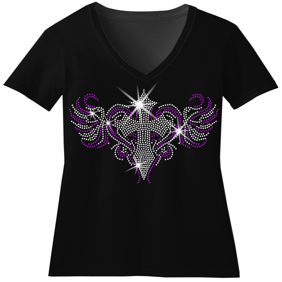 Religious Woman Bedazzled Shirt Cross With Gothic Wings Sequins Tshirt ...