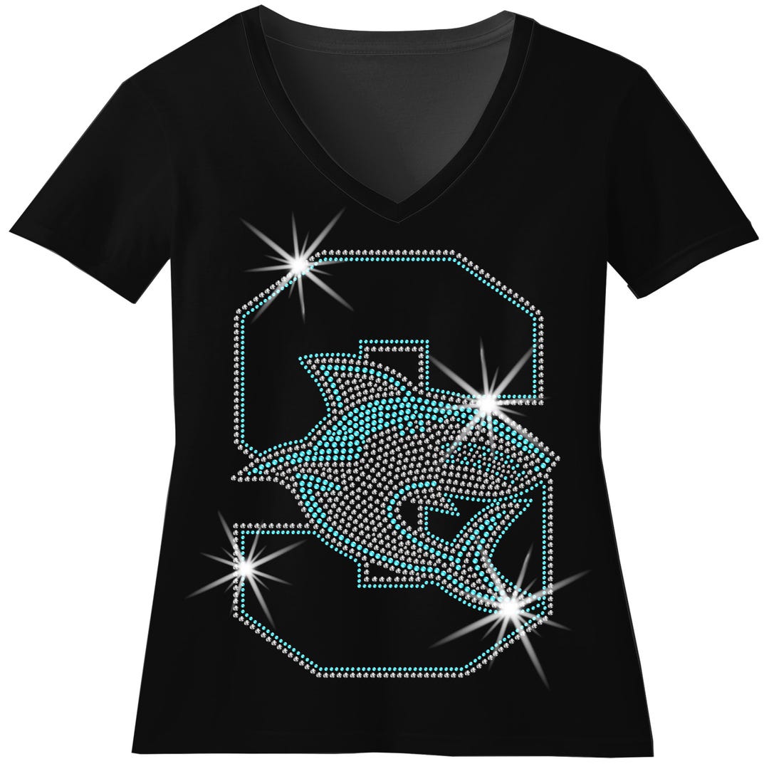 Custom Large S With Shark Rhinestone Bling Shirt Football Mom Sparkle ...