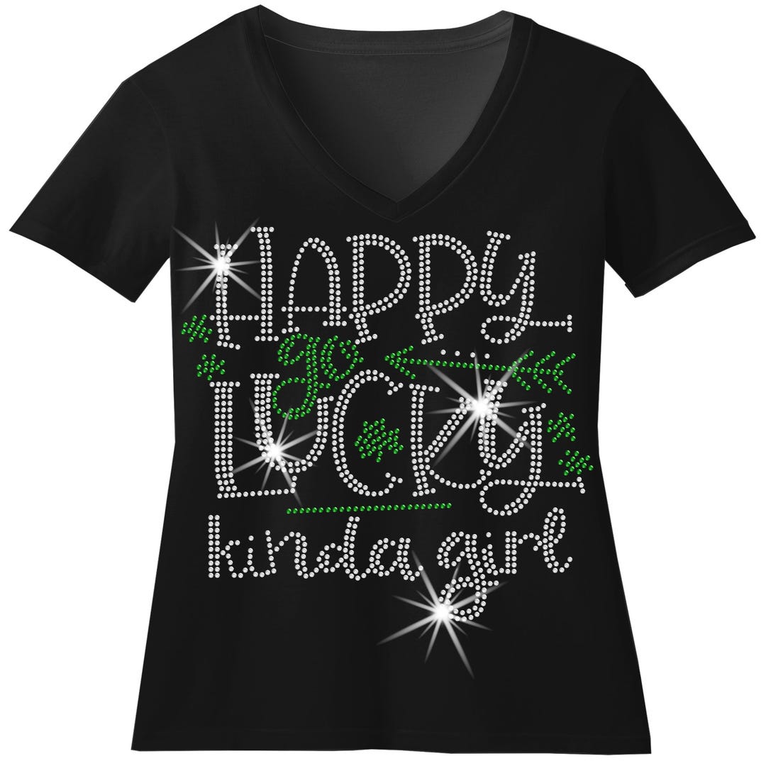 Happy Go Lucky Kinda Girl With Shamrocks RHINESTONE Mega Bling Shirt ...