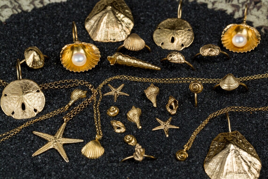 Seashell Studs Solid Gold Shells Gift for Ocean Lover Beach - Etsy