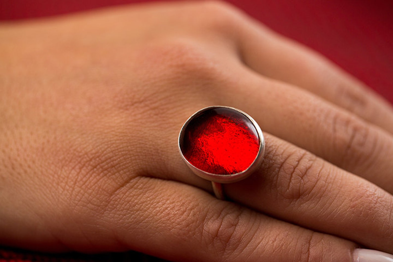 Ruby Red ring Fire Red ring scarlet red ring cabochon ring | Etsy